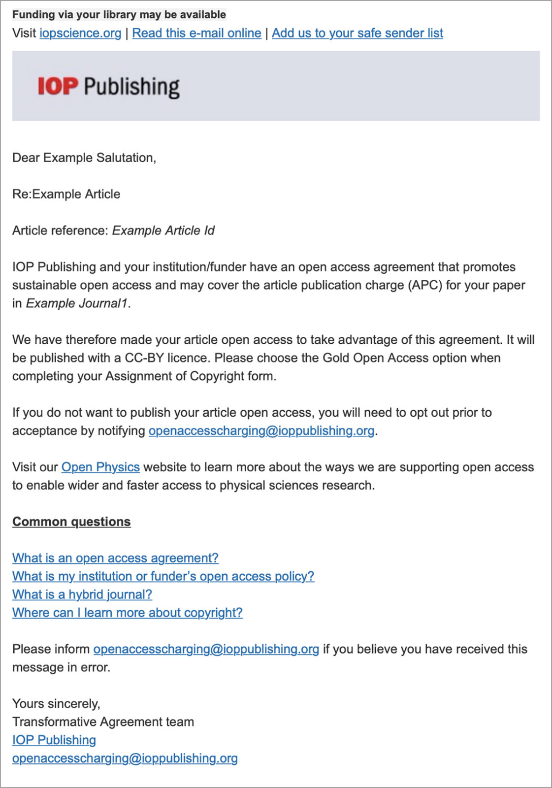 A guide to submitting under a transformative agreement - IOPscience - Publishing Support