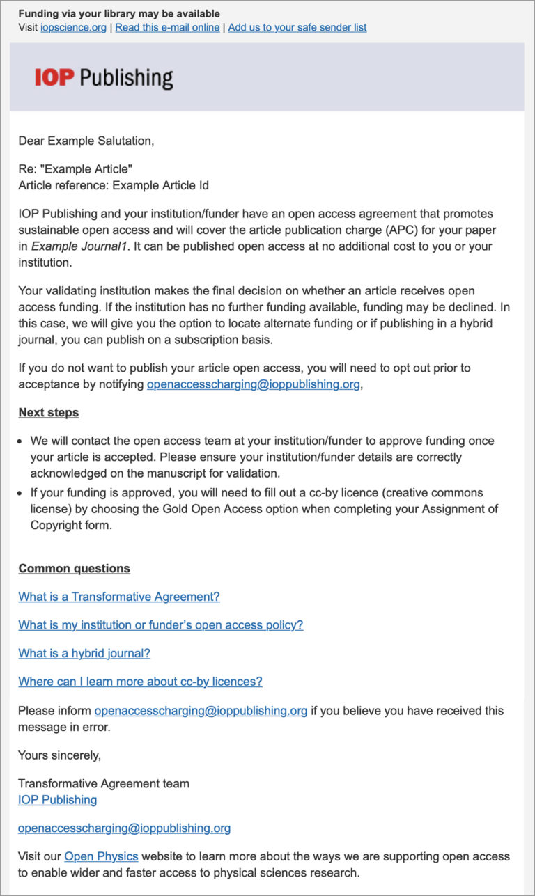 A guide to submitting under a transformative agreement - IOPscience ...